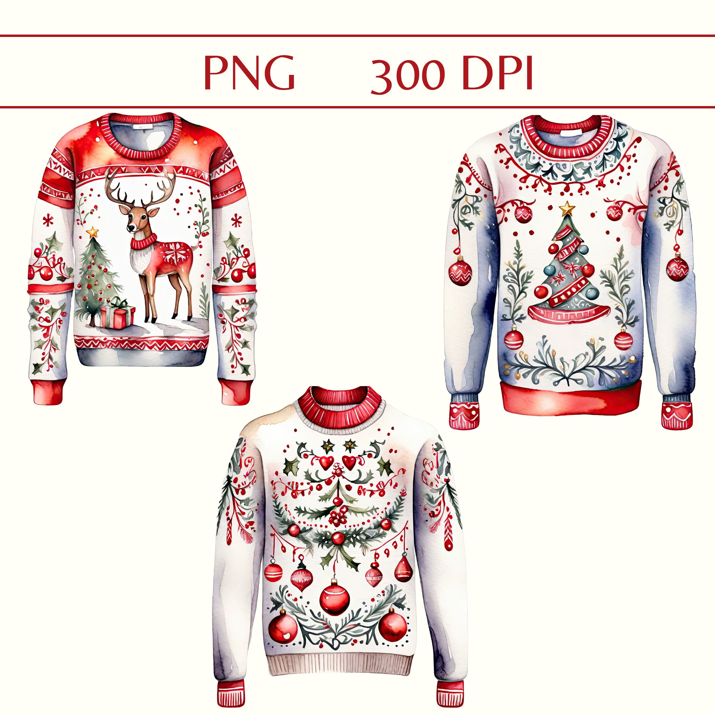 White Christmas Sweater Clipart, Watercolor PNG Files, Festive Holiday ...