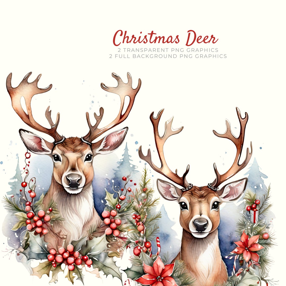 Christmas Deer Clipart Graphics, Instant Download PNG, Scrapbooking ...