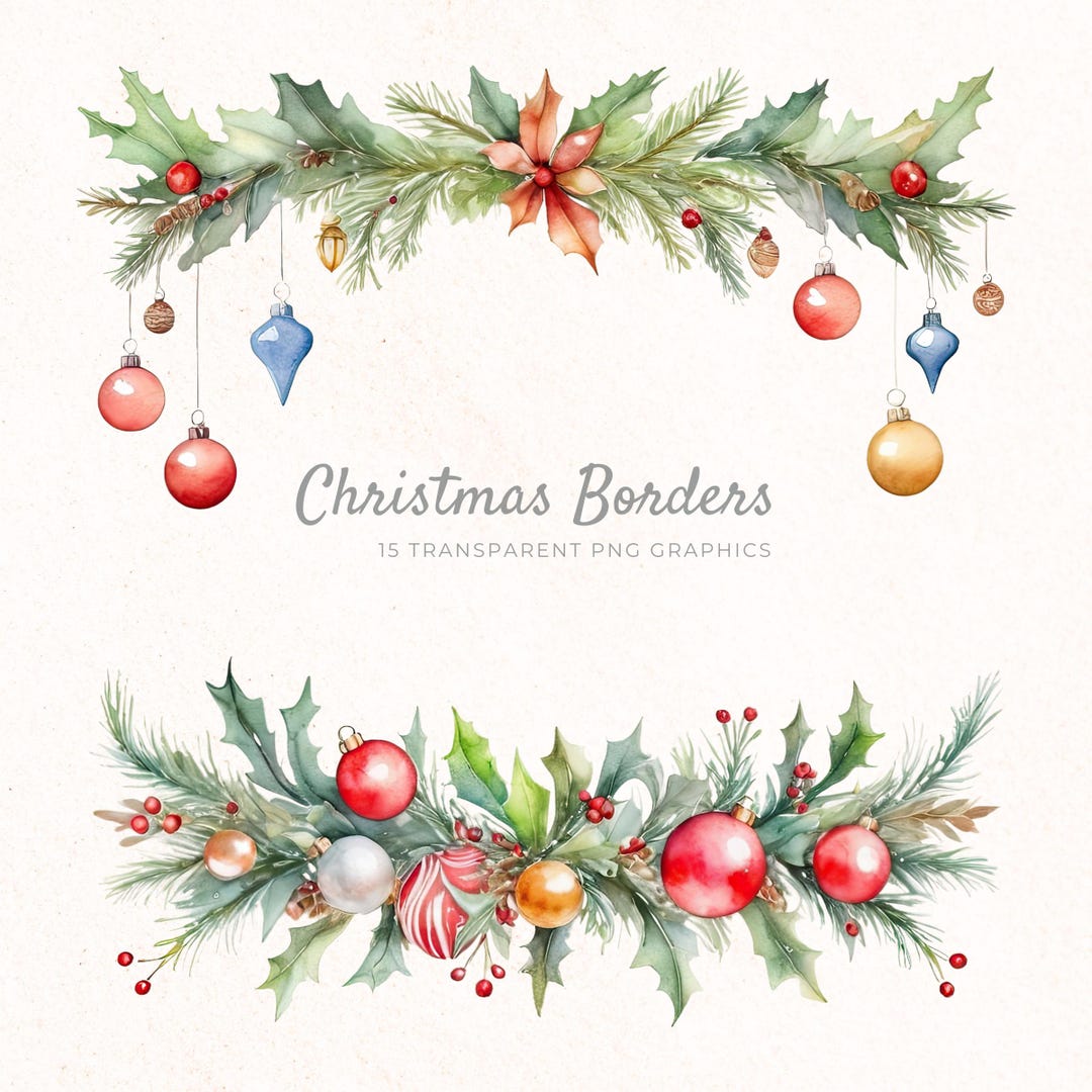 Watercolor Christmas Border Clipart Instant Download, Xmas Garland ...