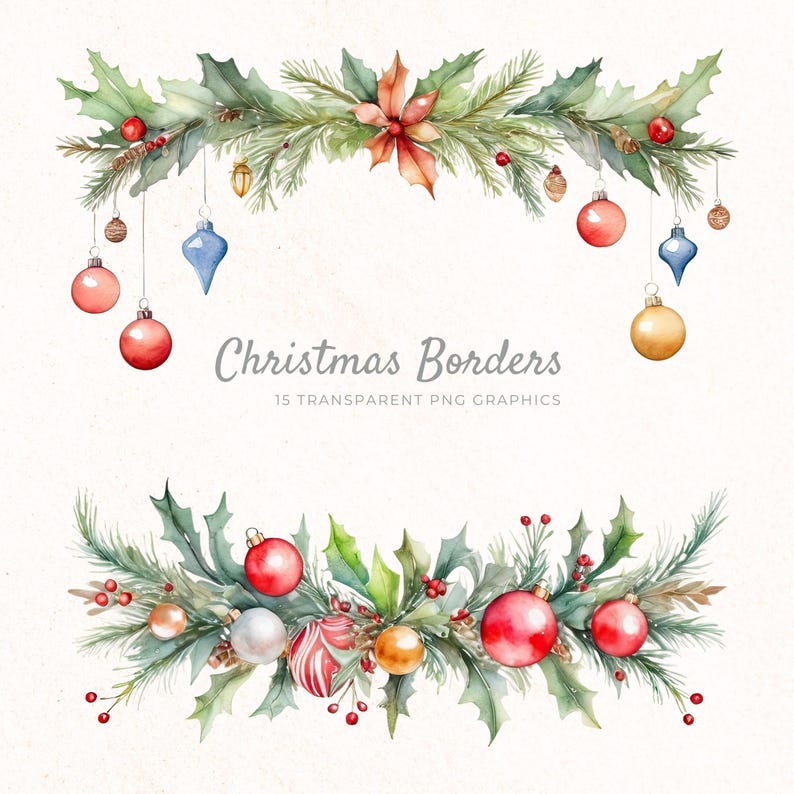 Watercolor Christmas Border Clipart Instant Download, Xmas Garland ...