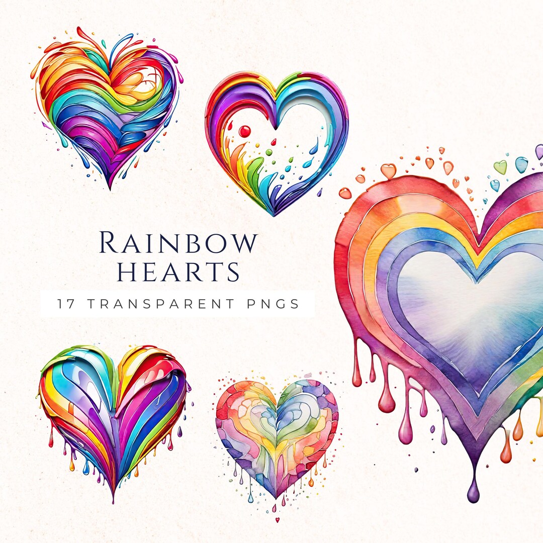 Rainbow Hearts Clipart, Instant Download PNG, Cardmaking Supply ...