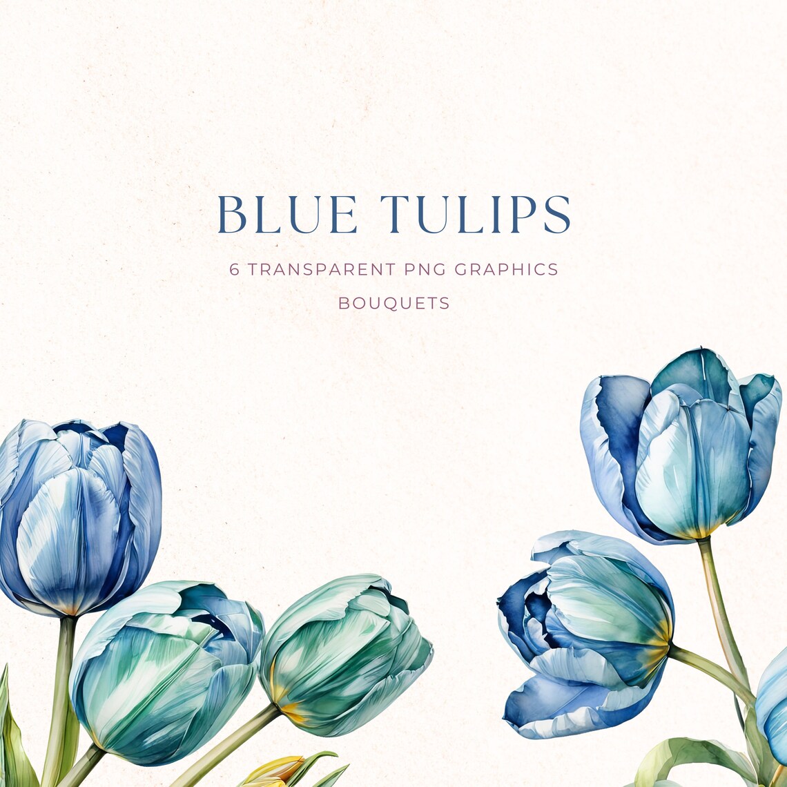 Watercolor Tulips Clipart, Blue Floral Design, Spring Flower Clip Art ...