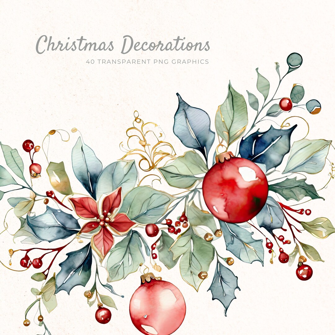 Winter Clipart Set, Christmas Ornaments, Soft Color Palette, Holiday ...