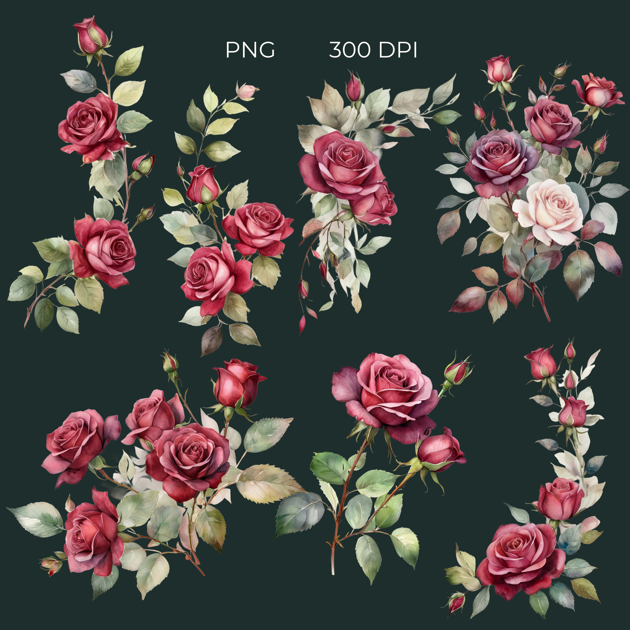 Vintage Burgundy Roses Clipart, Flower Border Digital Download ...