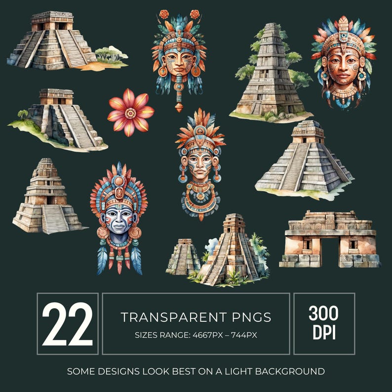 Maya Temple Clipart Set, Aztec Pyramid Graphics, Ancient Maya Clip Art ...