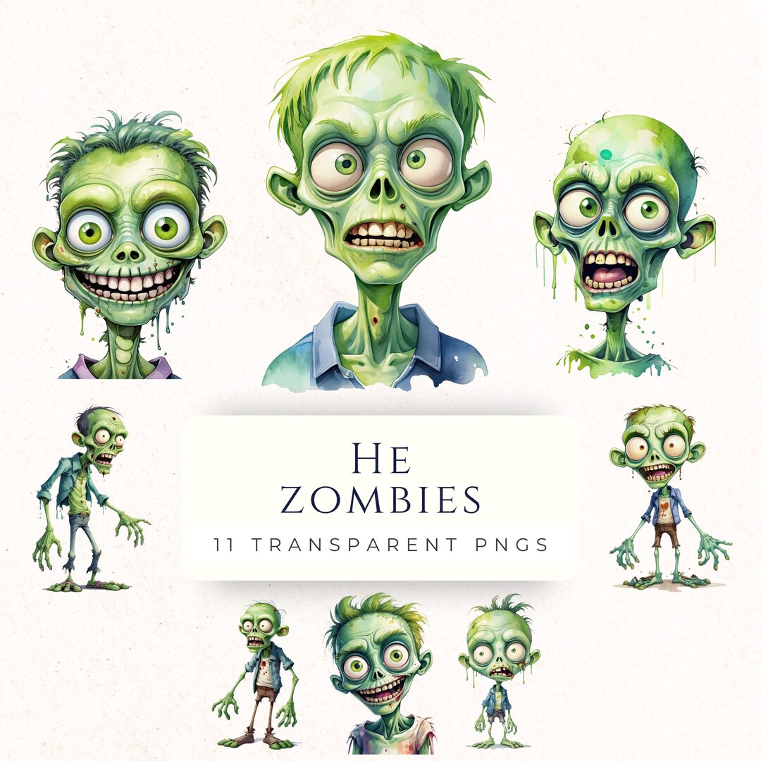 Goofy Zombie Clipart Instant Download PNG, Junk Journal Graphics ...