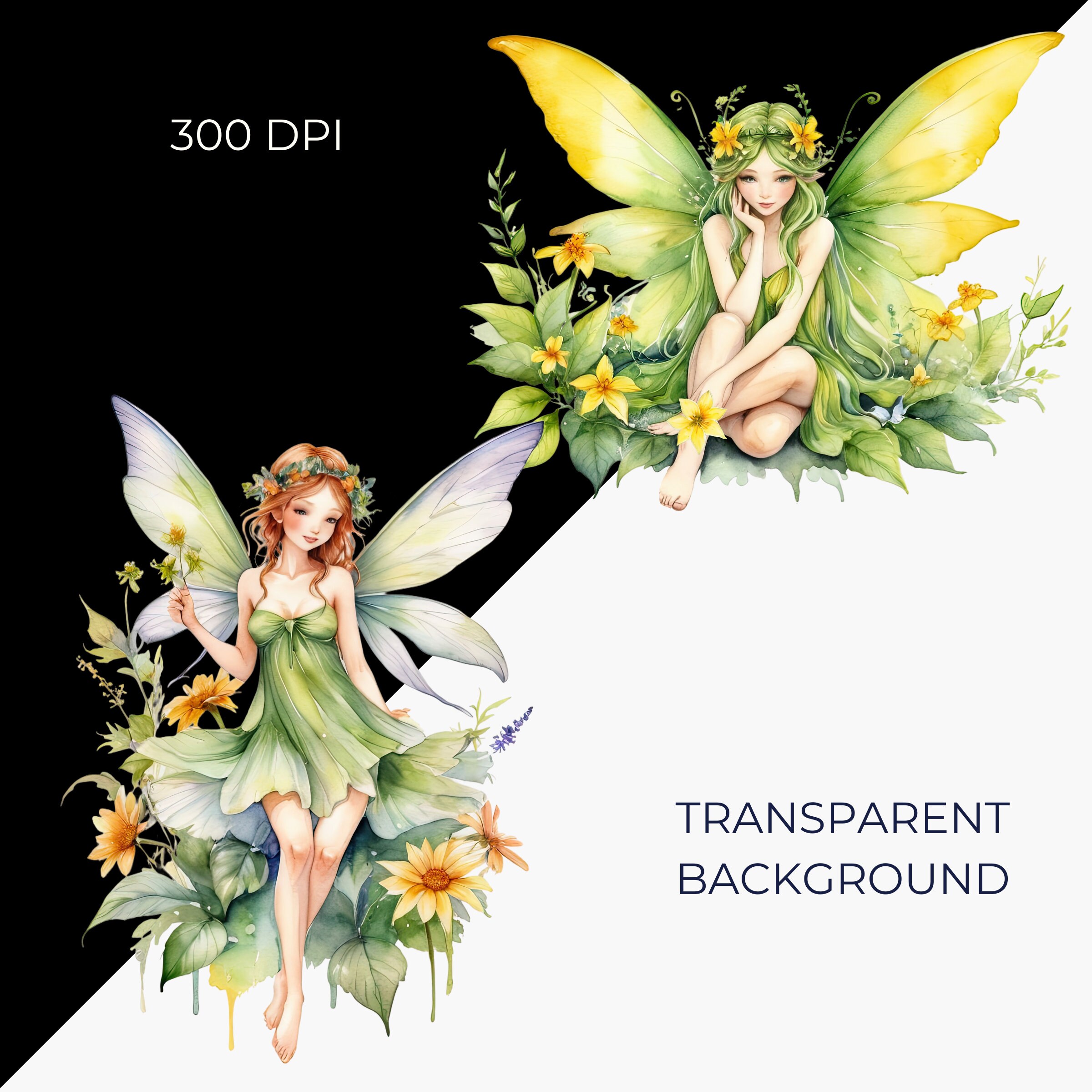 Fae Fairy Clipart, Green Fairies PNG, Scrapbook Graphics, Fantasy Paper ...