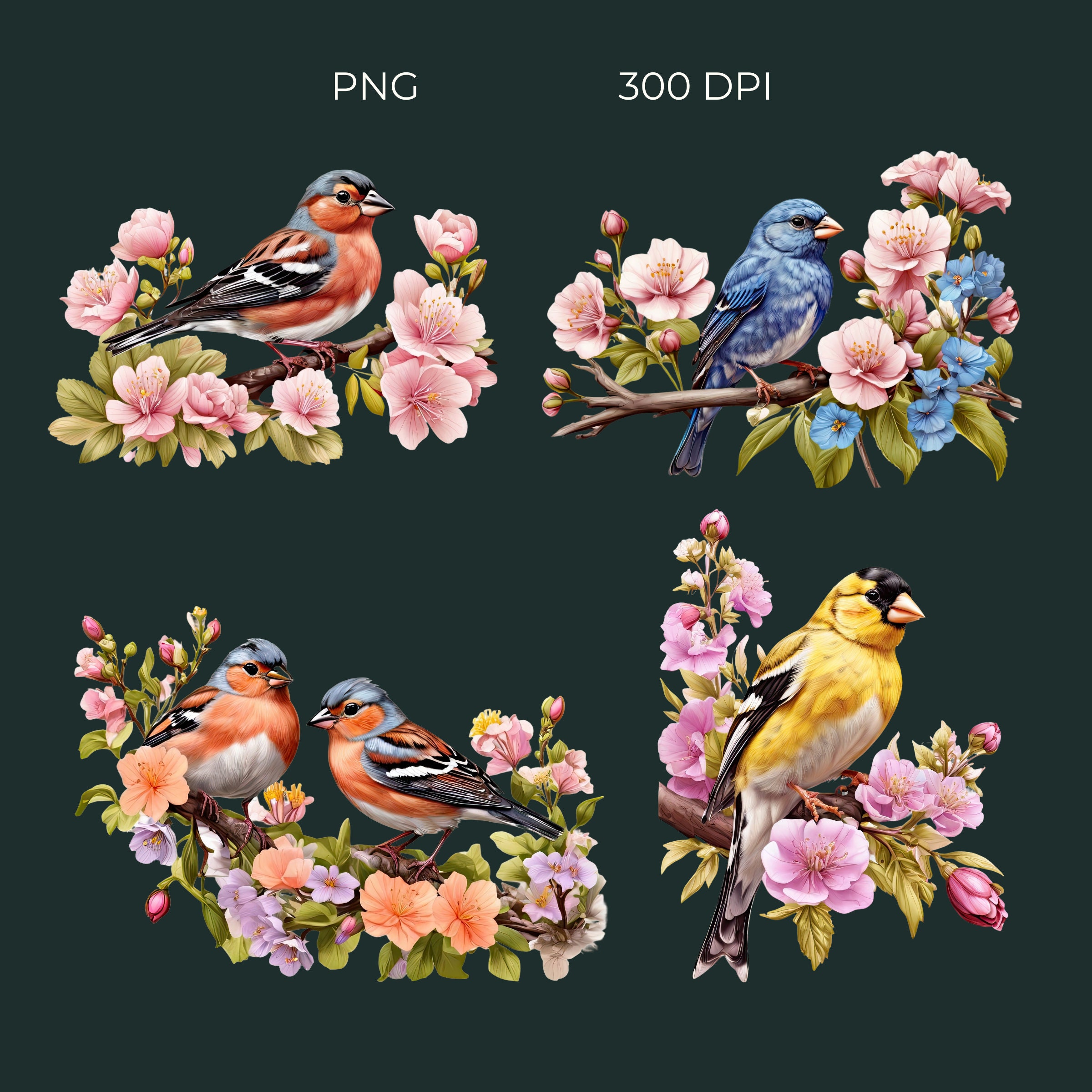 Spring Birds Clipart, Bird Clip Art, Digital Download, Instant Download ...