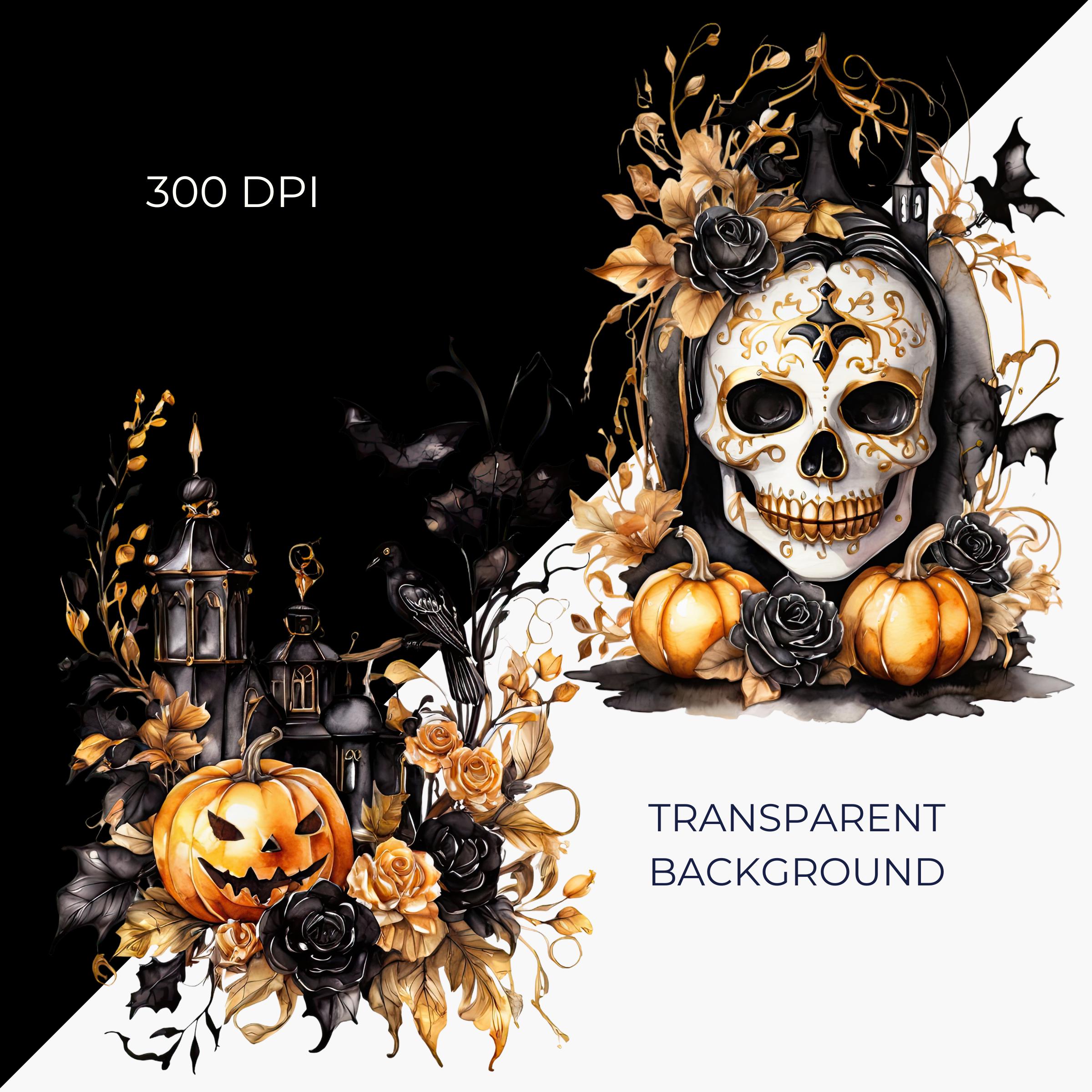 Black Gold Halloween Clipart Set, Instant Download PNG Images, Spooky ...