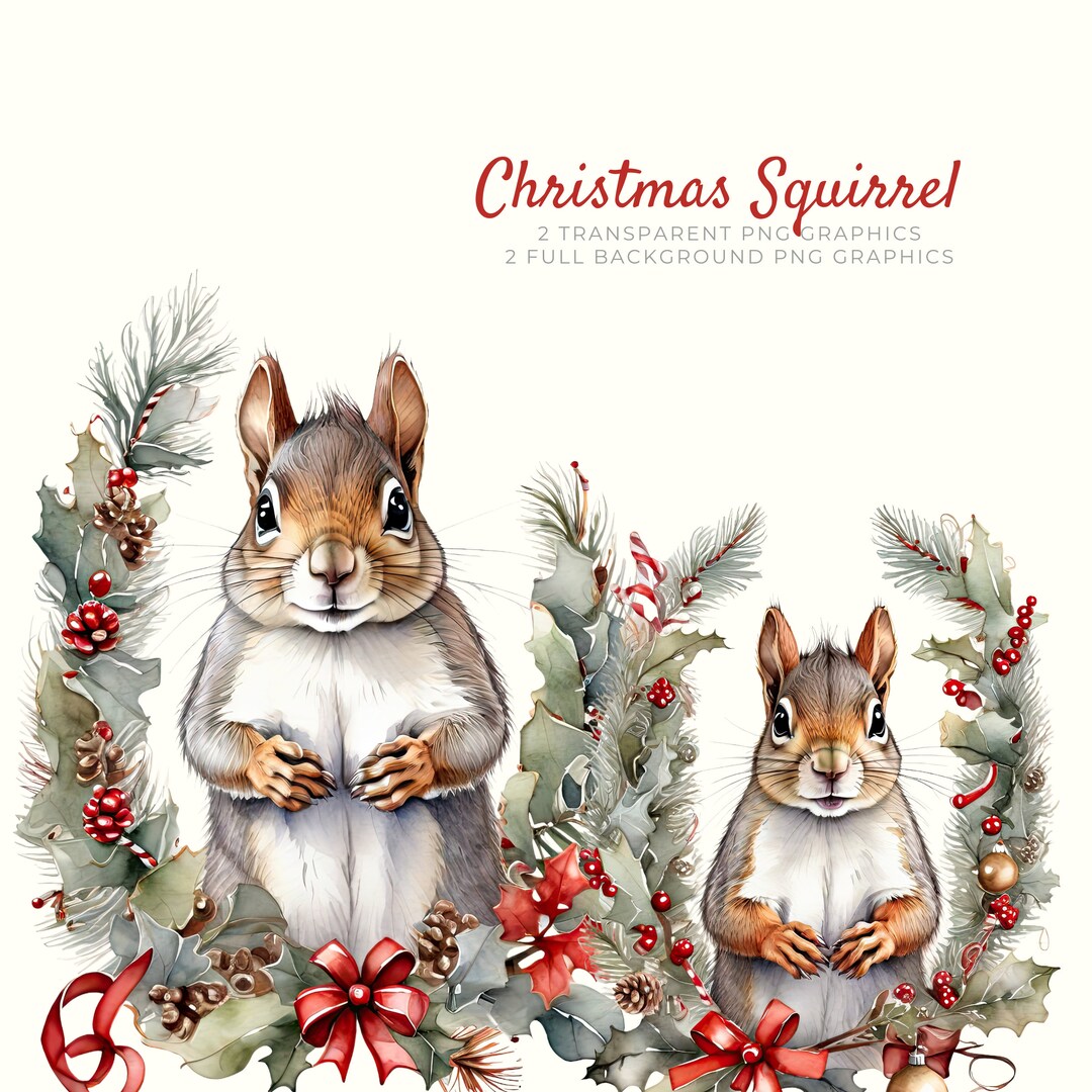 Grey Squirrel Christmas Clipart Set, Forest Animal Decor, Wildlife ...