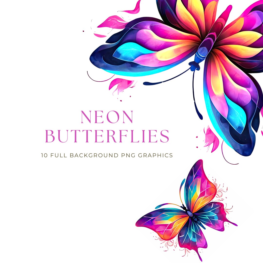Neon Butterfly Clipart PNG, Bold Color Butterflies Clip Art, Instant ...