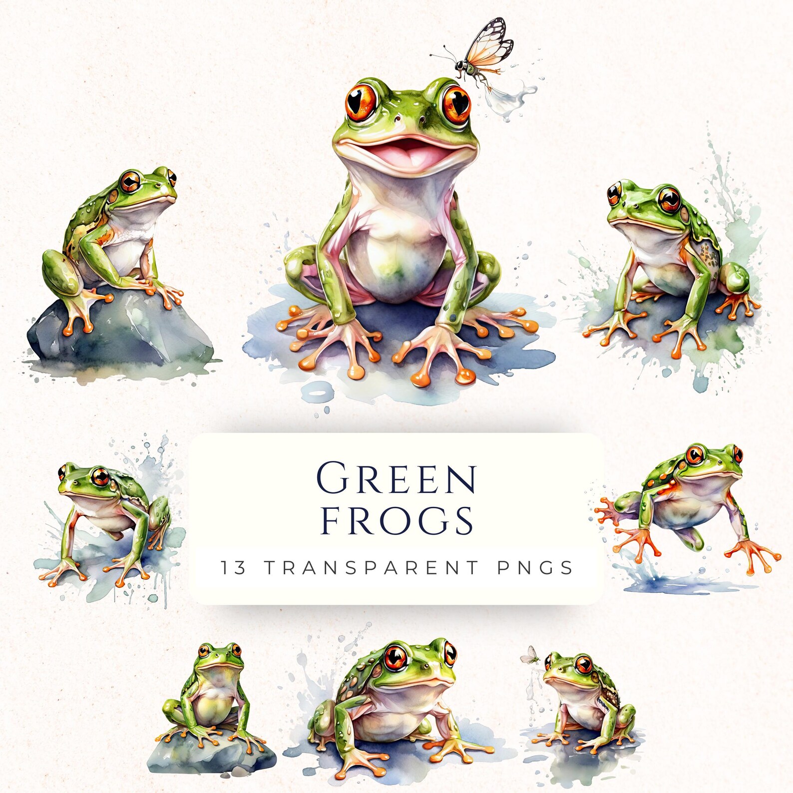 Green Frogs Clipart, Cute Frog PNG, Watercolor Animal Clipart ...