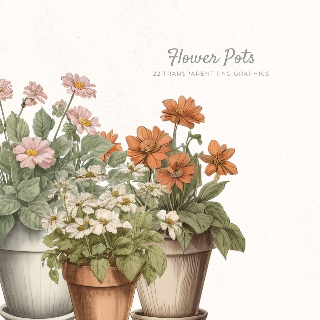 Flower Pot Clipart Set, Garden Clip Art PNG Images, Instant Download ...