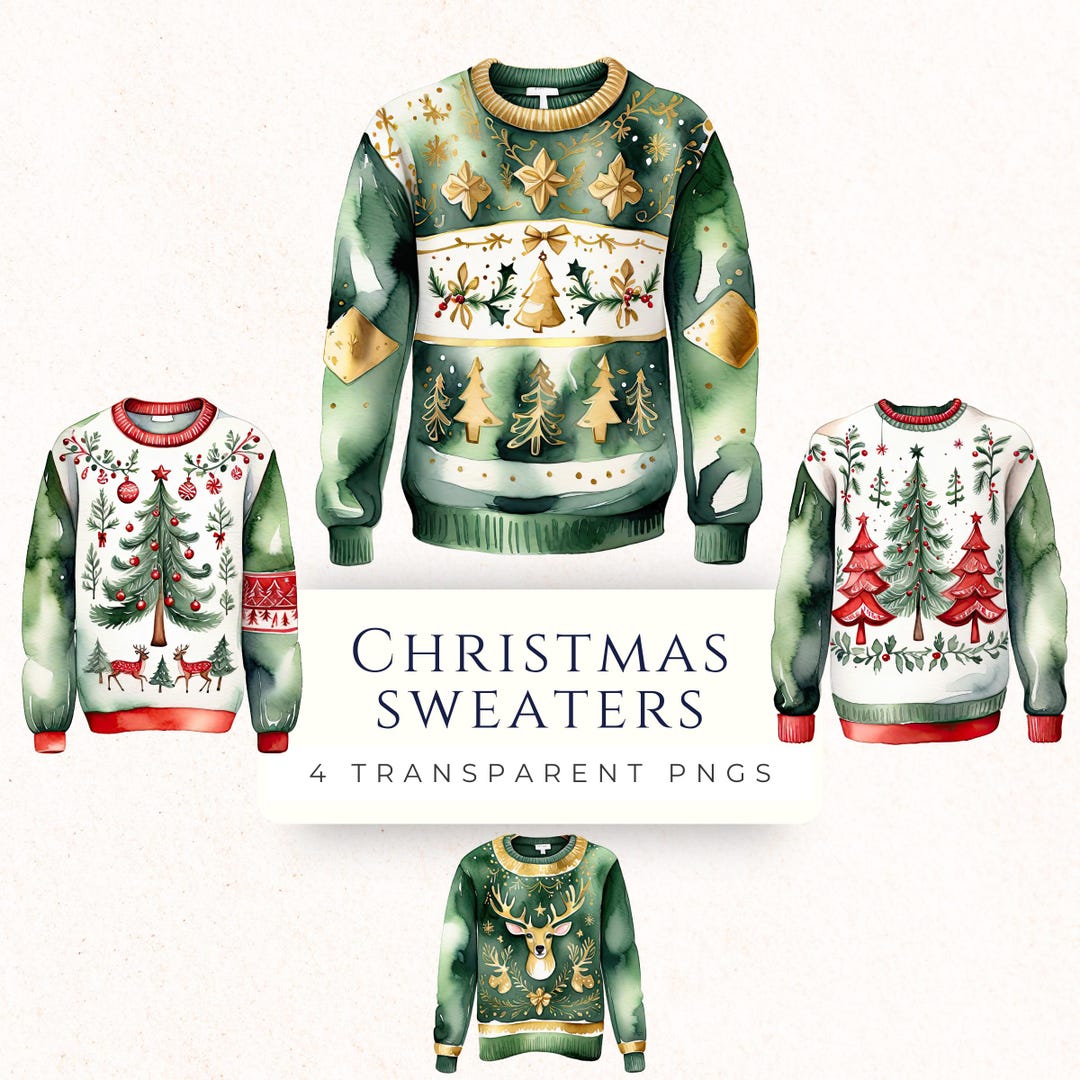 Green Christmas Jumper Clipart, Ugly Sweater Clip Art, Xmas Paper Craft ...