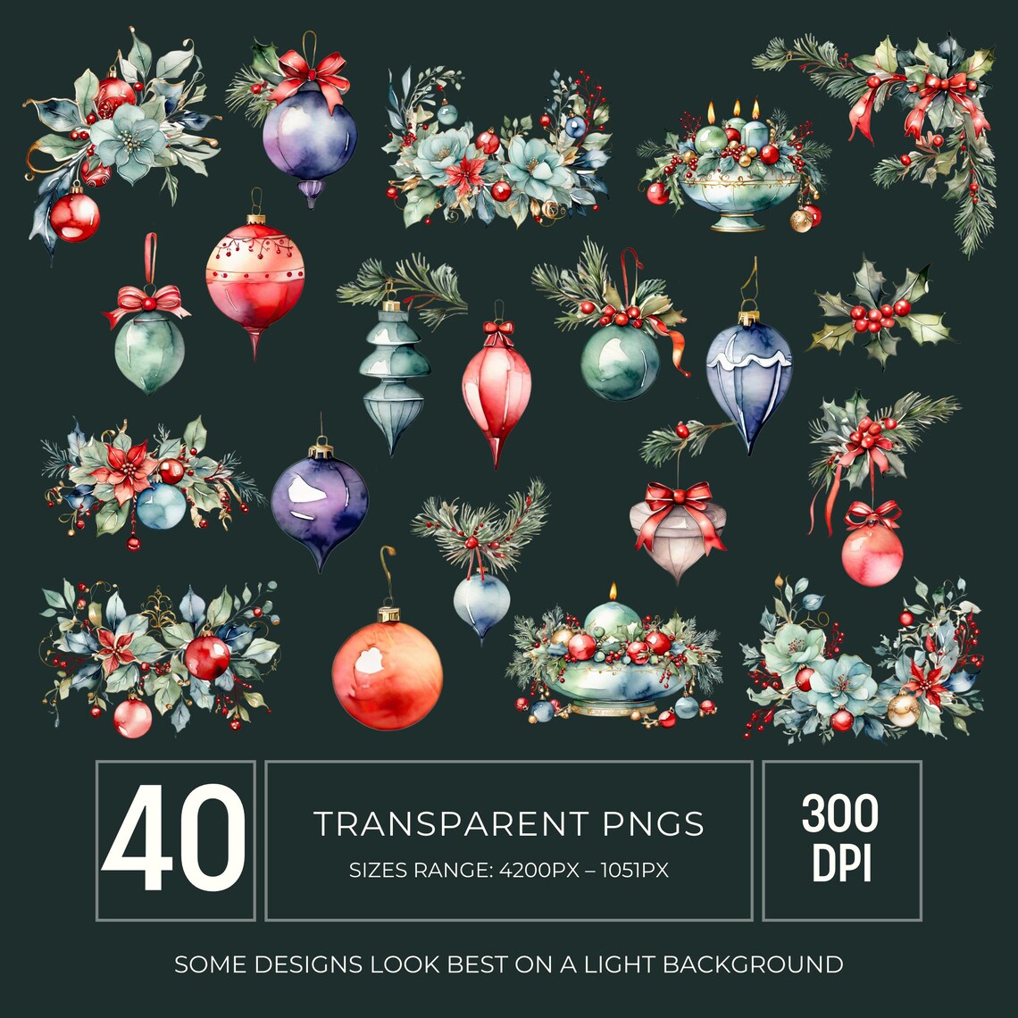 Winter Clipart Set, Christmas Ornaments, Soft Color Palette, Holiday ...