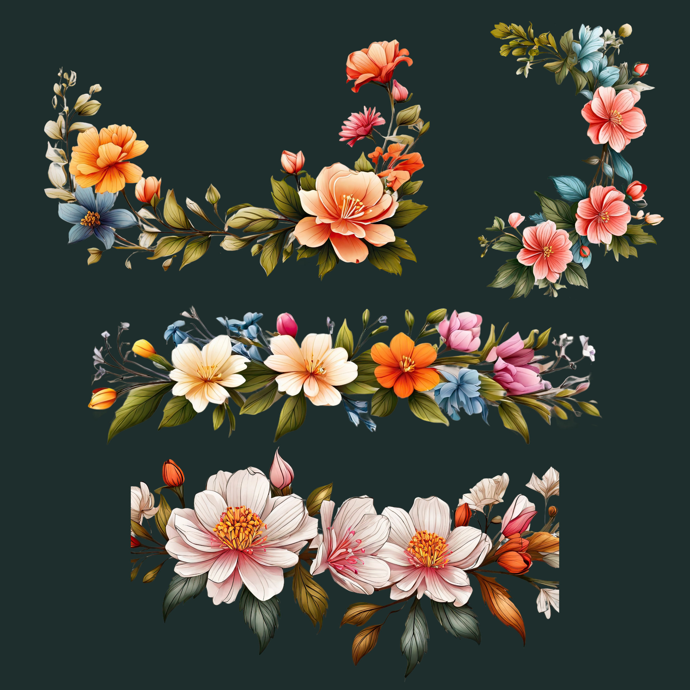 Colorful Flower Border Clipart, Vibrant Boho Watercolor Flowers ...