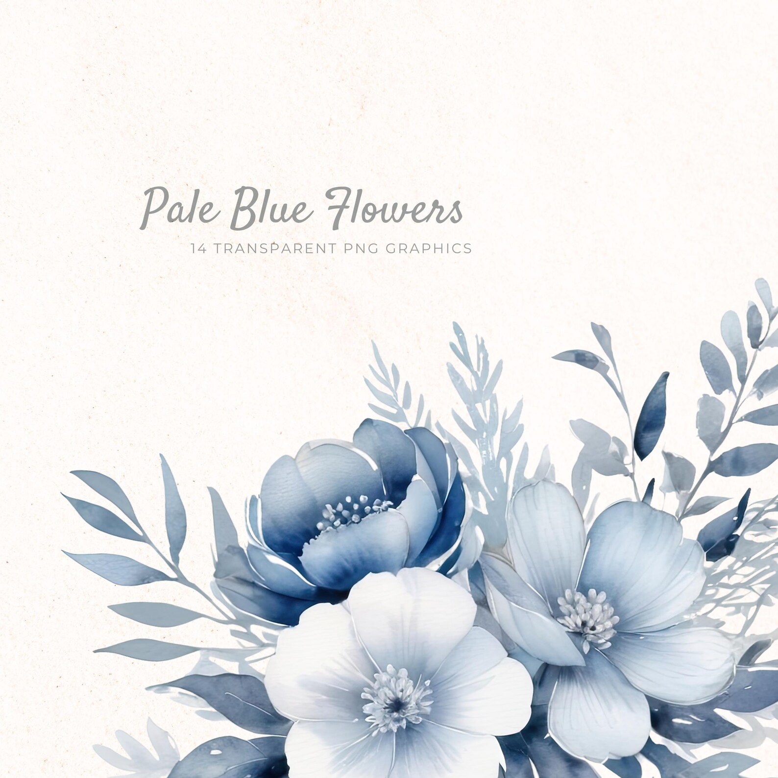 Pale Blue Flower Clipart Watercolor Floral PNG, Junk Journal Images ...