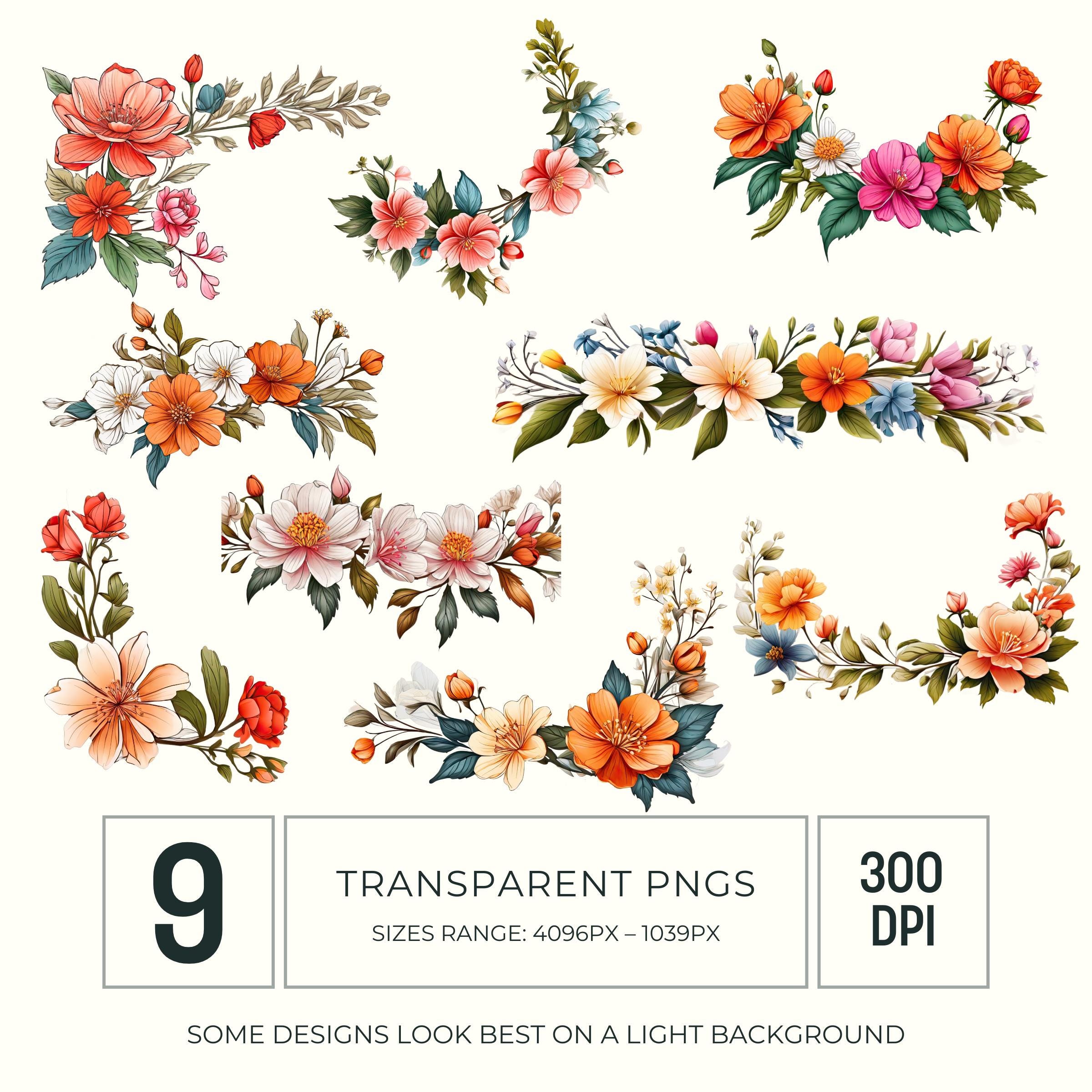 Colourful Boho Flower Border Watercolor Clipart PNG, Vibrant Floral ...