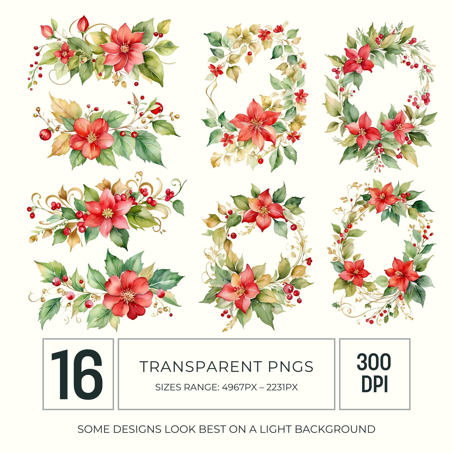 Christmas Flower Vine Clipart, Holiday Clip Art, Scrapbook Supply ...