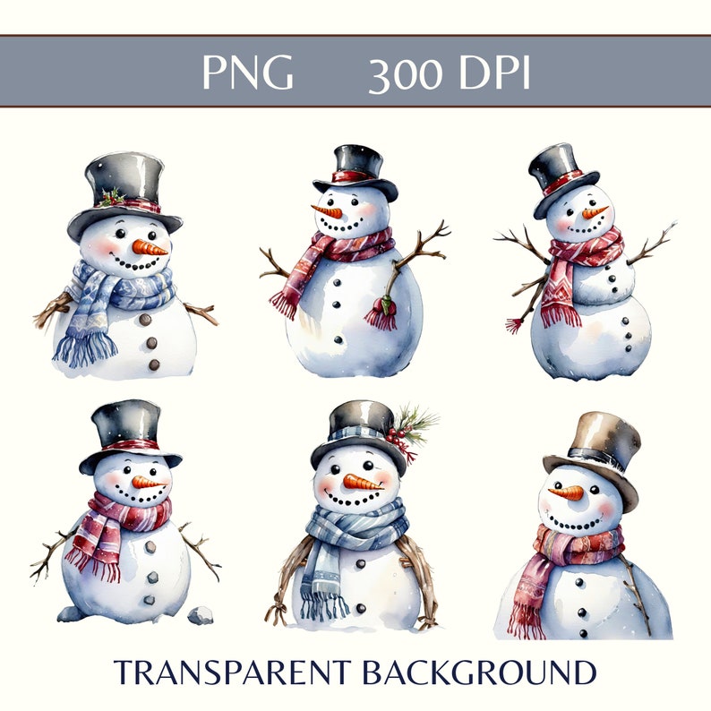 Watercolor Snowman Clipart, Instant Download PNG, Christmas Clip Art ...