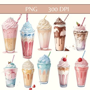 Watercolor Milkshake Clipart Set, Summer Dessert PNG, Instant Download ...