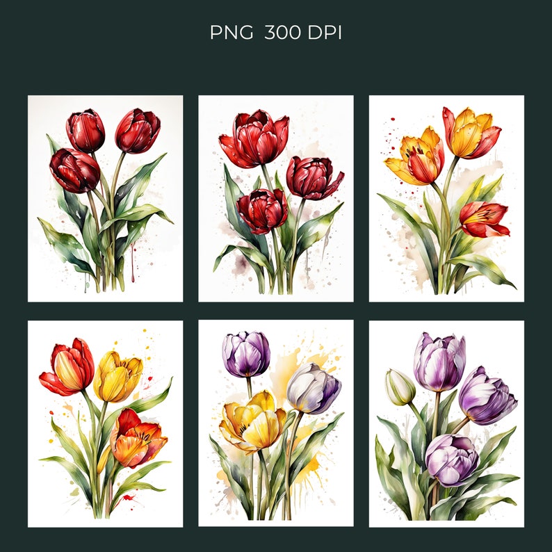 Mixed Tulips Clipart, Spring Flower Clip Art, Instant Download ...