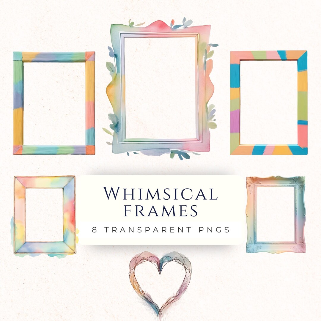 Whimsical Pastel Frame Clipart Set, Watercolor Frames PNG, Commercial ...