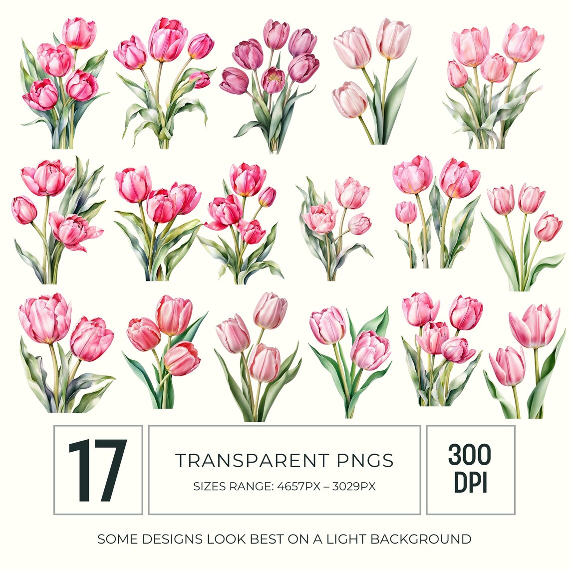 Pink Tulip Watercolor Clipart PNG, Spring Flower Bouquet Graphics for ...