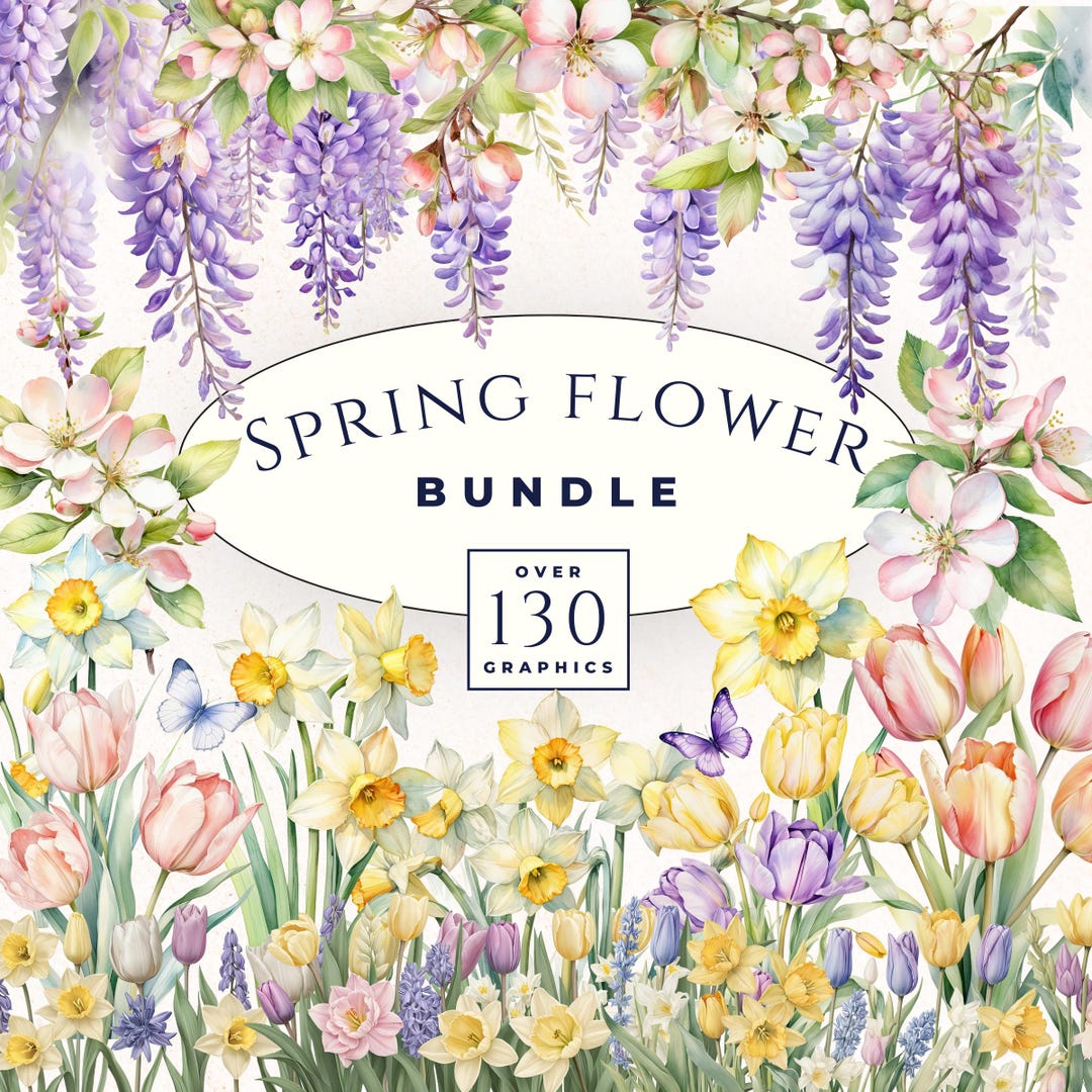 Spring Flower Clipart Bundle, Cardmaking Supply, Watercolor Flowers ...