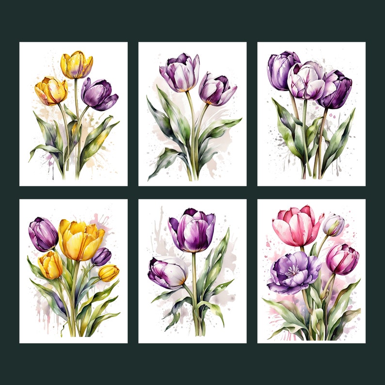 Mixed Tulips Clipart, Spring Flower Clip Art, Instant Download ...