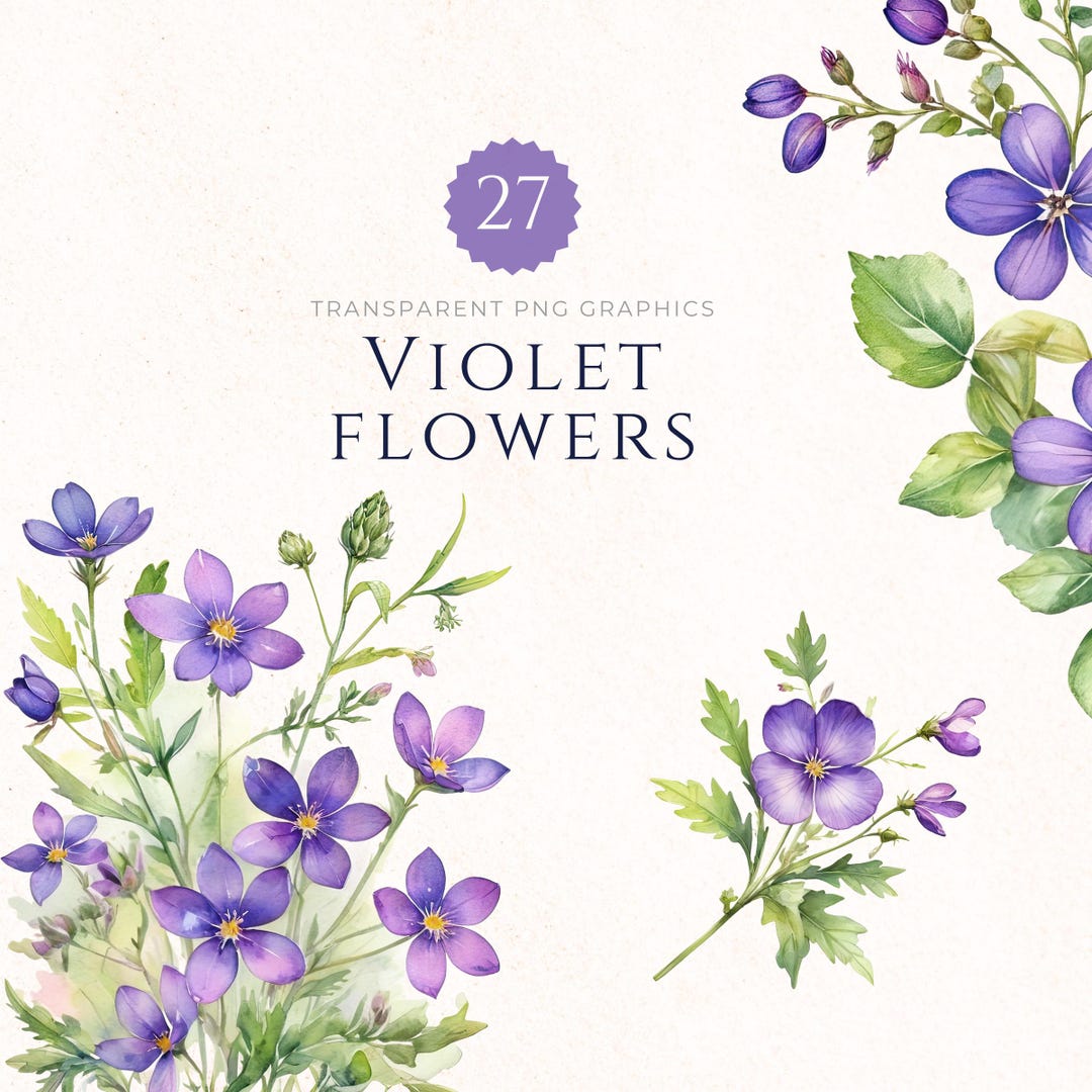 Violet Flower Clipart Digital Download PNG, Purple Flowers, February ...