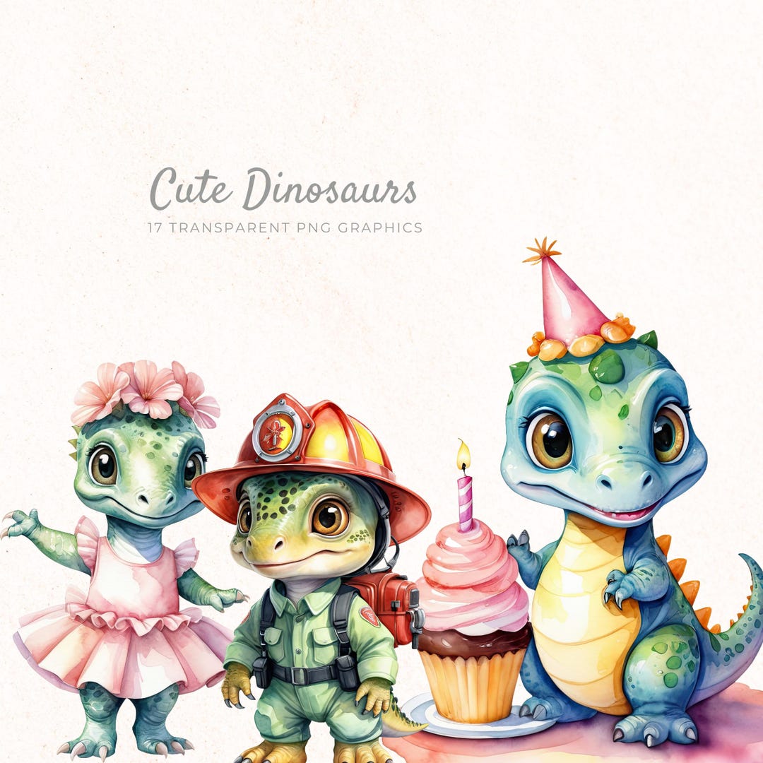 Cute Dinosaur Clipart Instant Download, Baby Dino Birthday Images ...