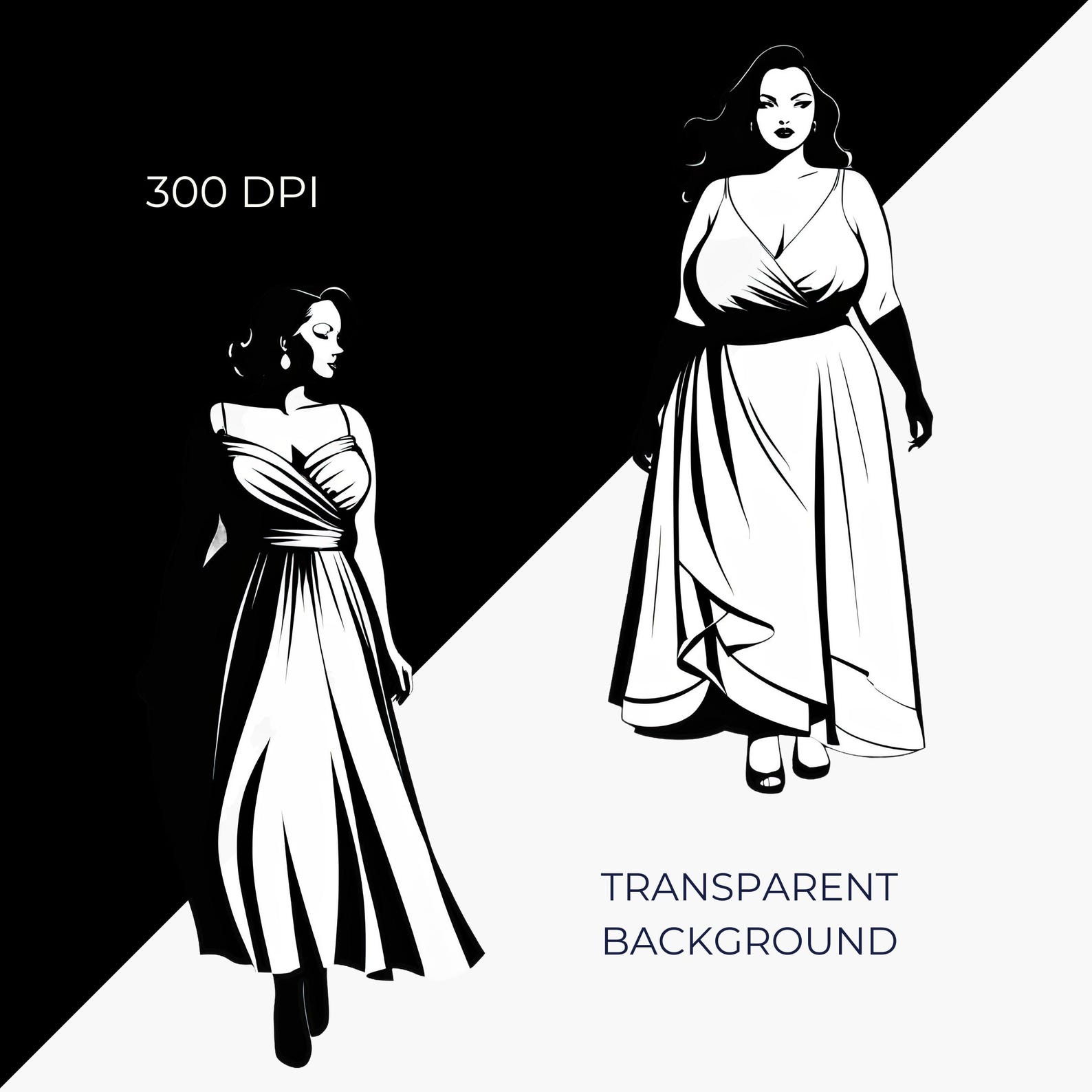 Plus Size Women Silhouette Clipart Set, Scrapbook Images, Junk Journal ...