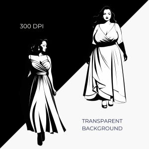 Plus Size Women Silhouette Clipart Set, Scrapbook Images, Junk Journal ...