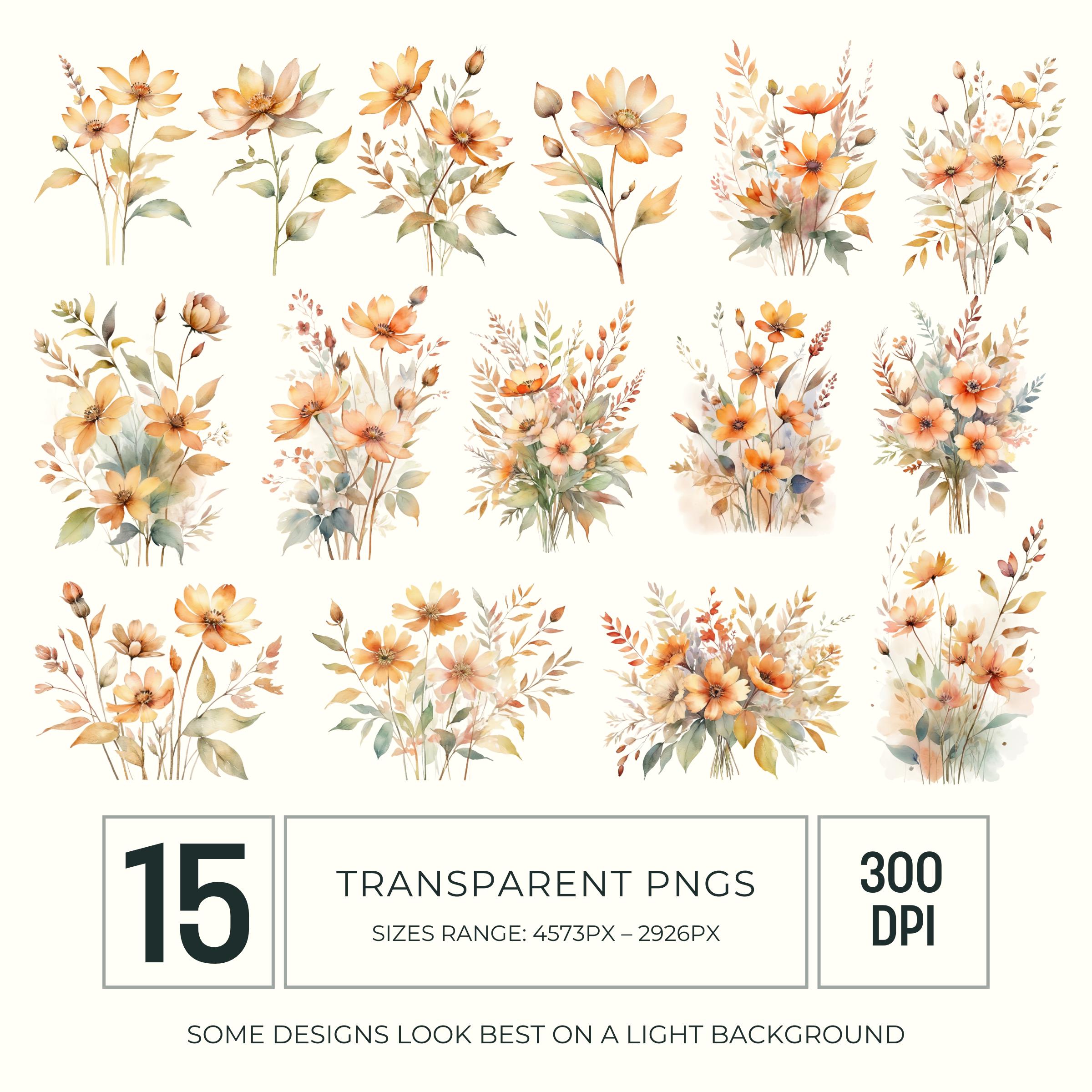 Watercolor Fall Clipart Set, Autumn Floral Graphics, Instant Download ...