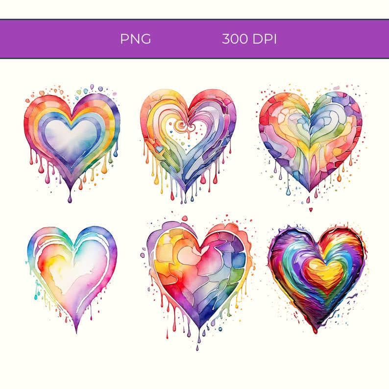 Printable Rainbow Heart Clip Art, LGBT Pride Decor, Valentine's Day ...