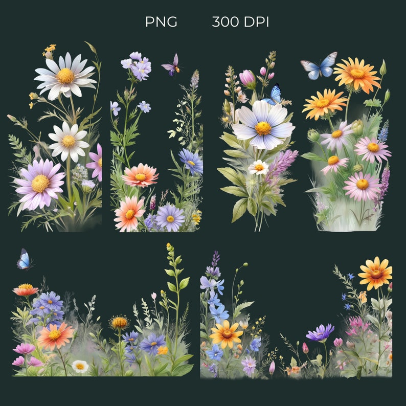 Watercolor Wildflower Clipart Set, Scrapbook Graphics, Card Making ...