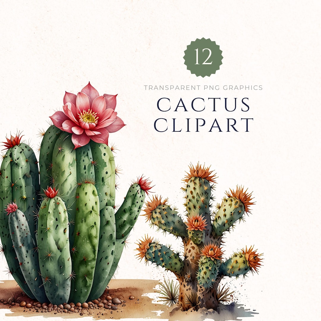 Watercolor Cactus Clip Art Set, Instant Download PNG, Scrapbook Images ...
