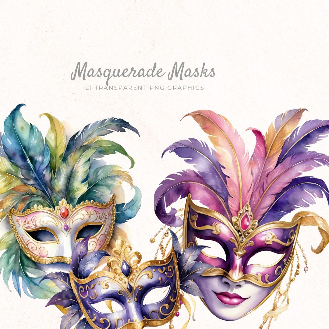 Masquerade Mask Clipart Instant Download PNG, Venetian Mask Art ...