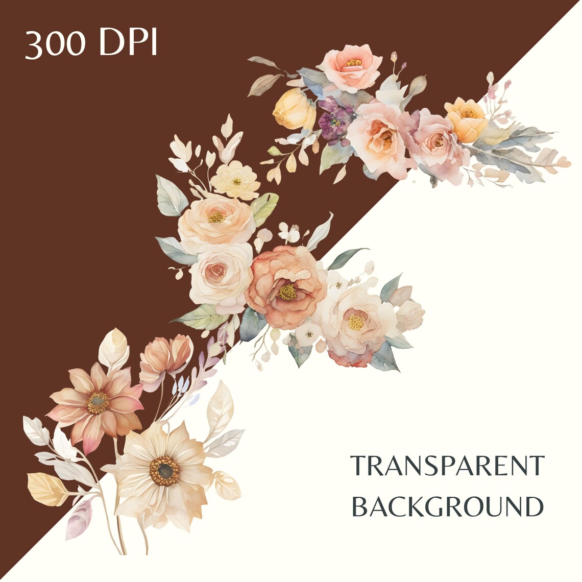 Soft Autumn Flower Clipart, Pale Watercolor Florals, Boho Fall Clip Art ...