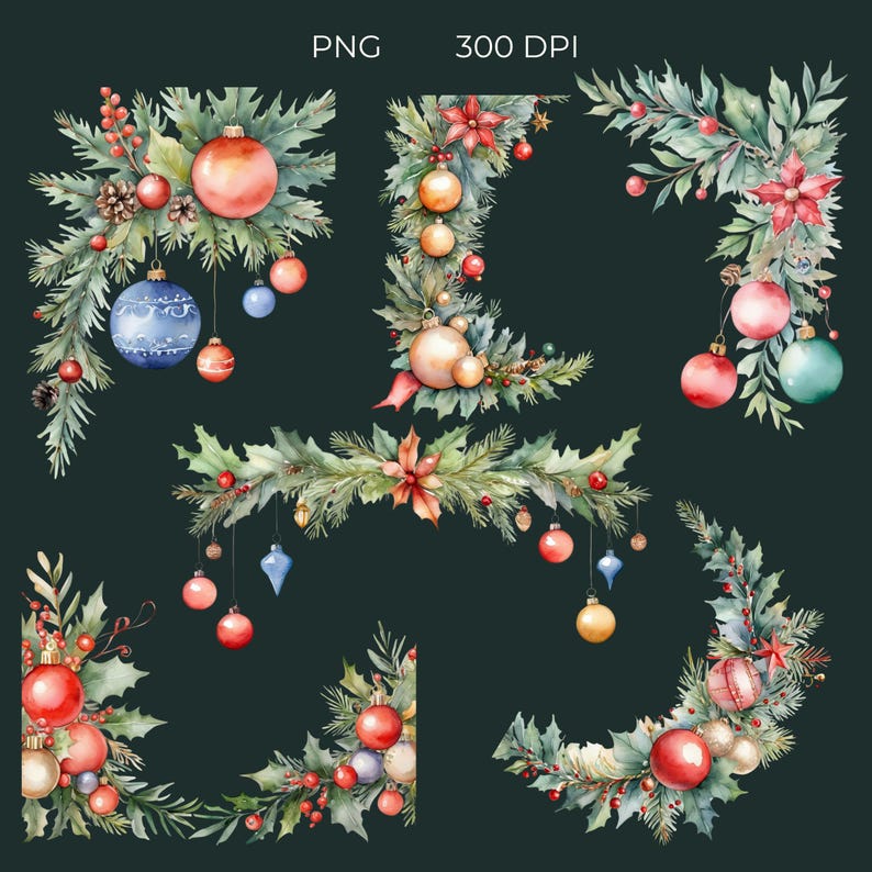 Watercolor Christmas Border Clipart Instant Download, Xmas Garland ... Watercolor Christmas Border Clipart Instant Download, Xmas Garland ...