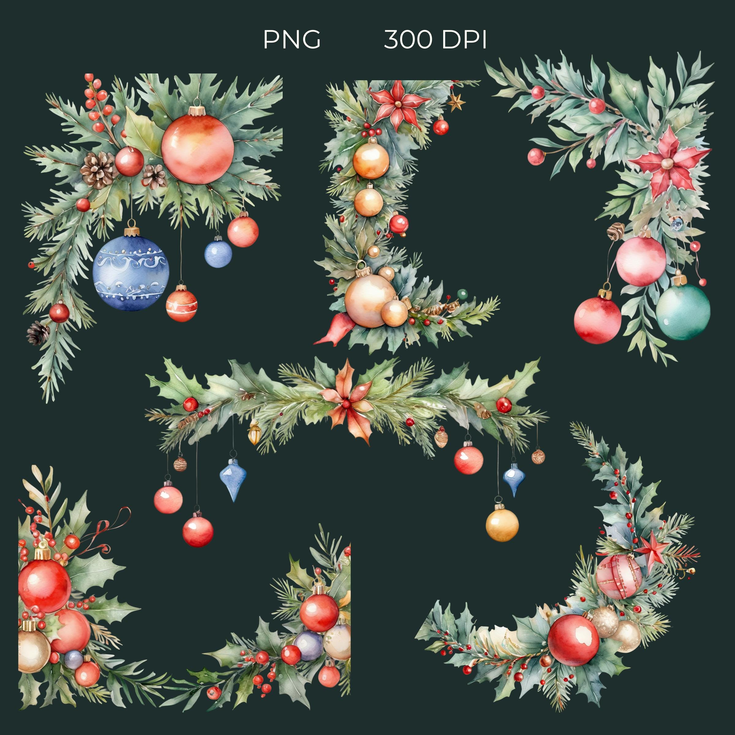 Watercolor Christmas Border Clipart Instant Download, Xmas Garland ...