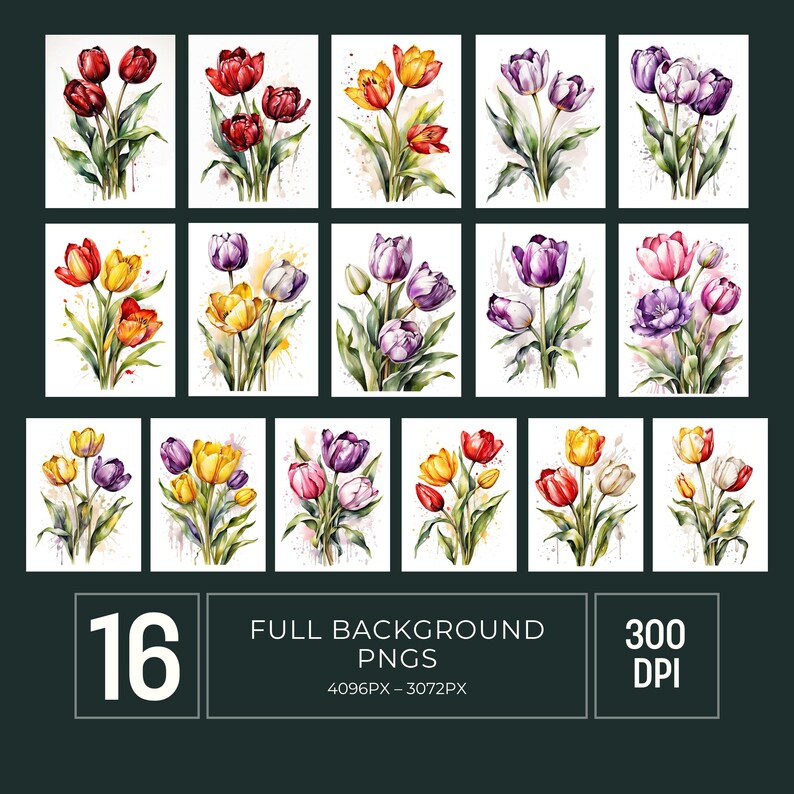 Mixed Tulips Clipart, Spring Flower Clip Art, Instant Download ...