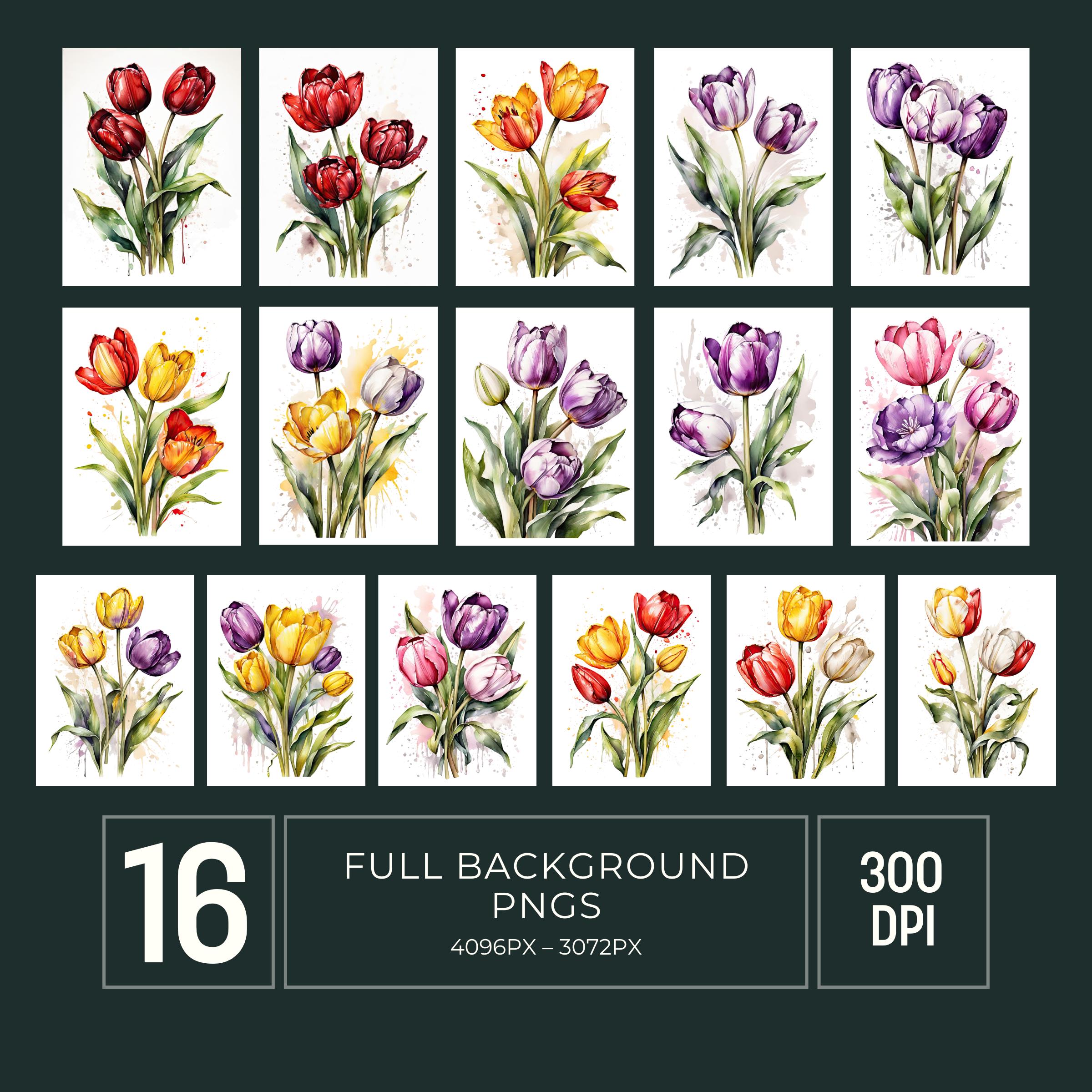 Mixed Tulips Clipart, Spring Flower Clip Art, Instant Download ...