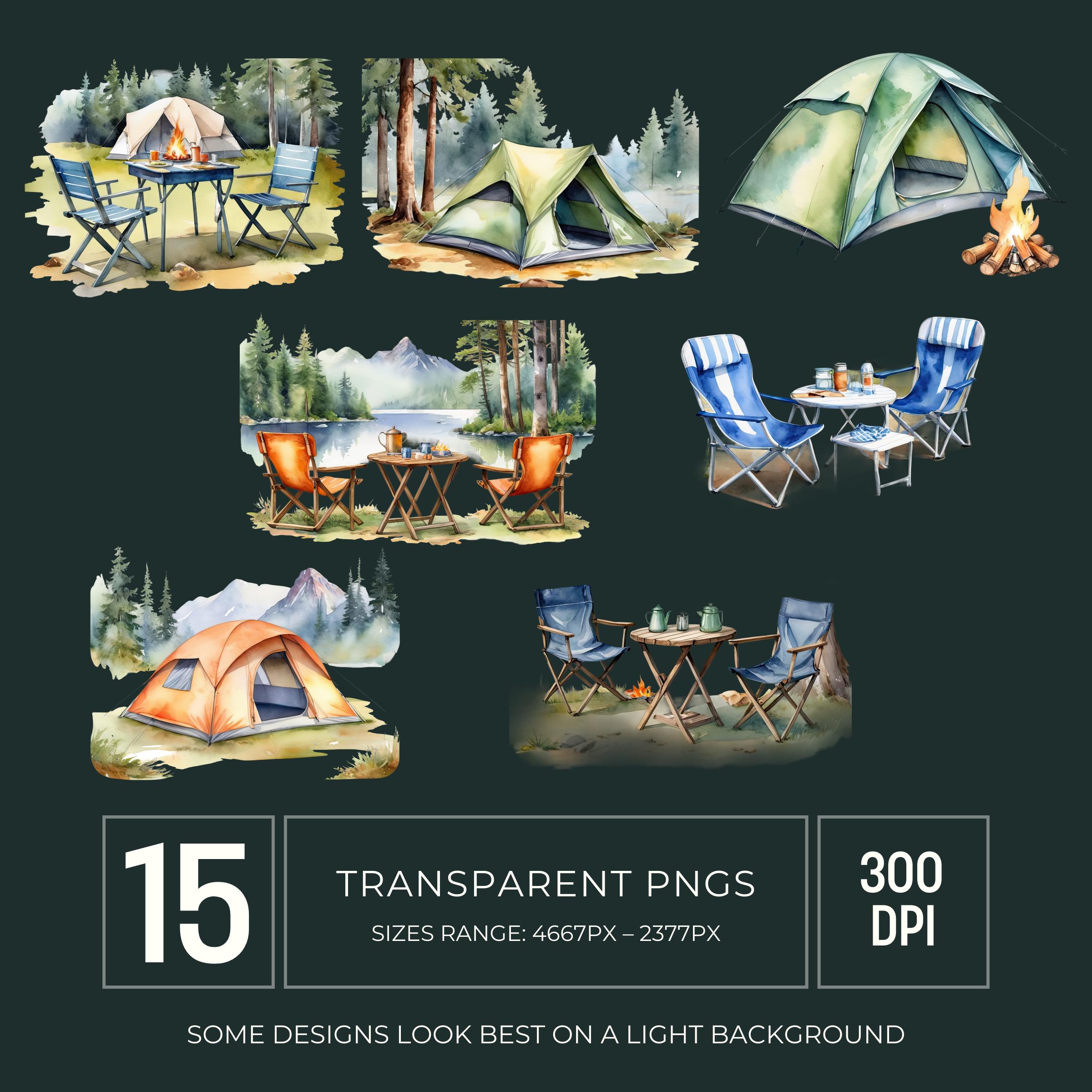 Watercolor Camping Clipart PNG, Outdoor Adventure Graphics for ...