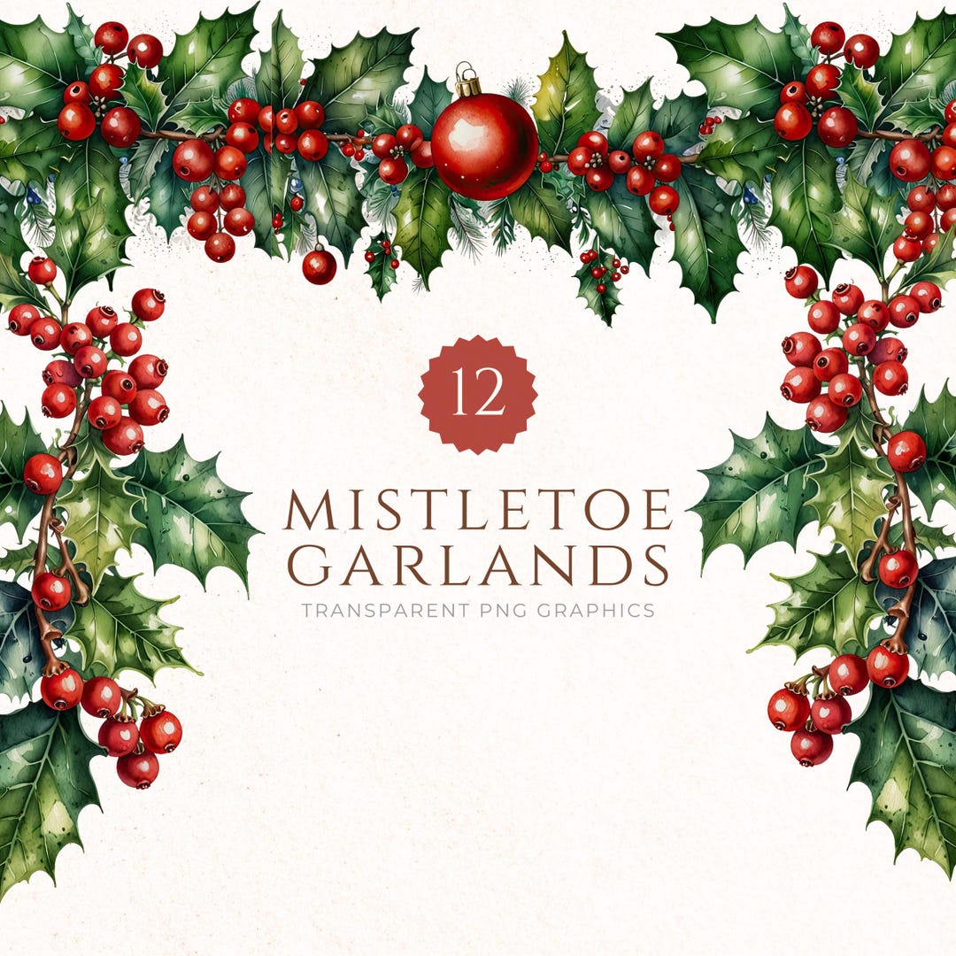 Mistletoe Garland Clipart, Holiday Decor, Instant Download, Paper Craft ...