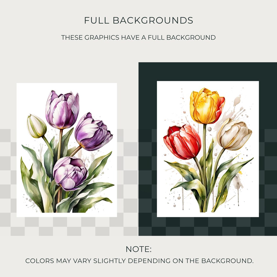 Mixed Tulips Clipart, Spring Flower Clip Art, Instant Download ...