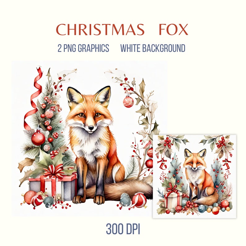 Square Fox PNG Clipart for Christmas Decor White Background - Etsy