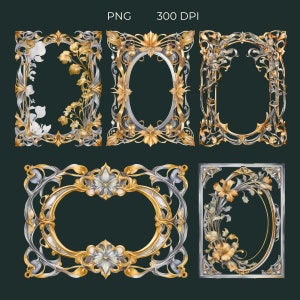 Art Nouveau Frame Clipart Set, Gold Silver Frames PNG, Commercial Use ...