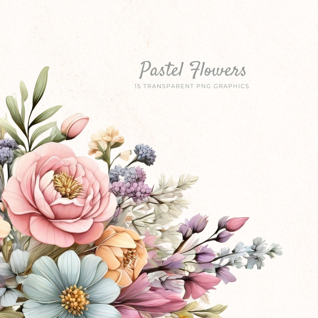Pastel Flower Clipart Set, Watercolor Floral Decoration, Instant ...